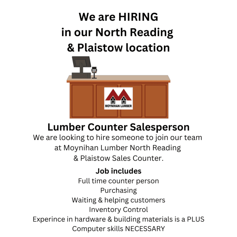 Now HIRING - Counter Sales Person - Moynihan Lumber