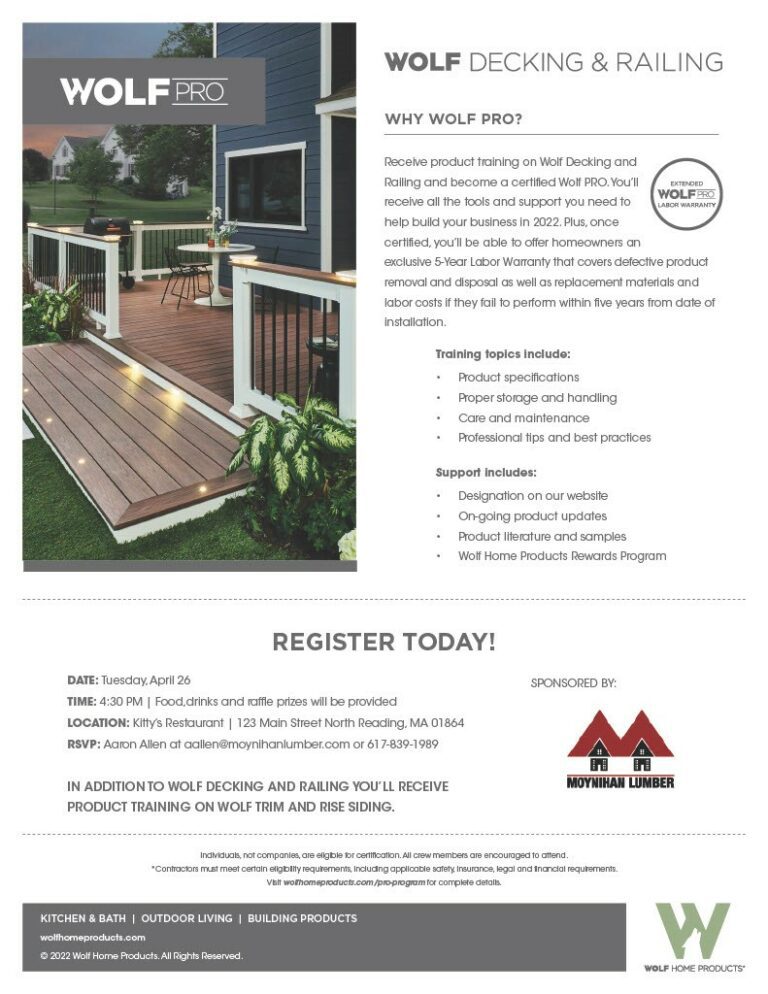 UPCOMING: Wolf Decking & Railing Training - Moynihan Lumber